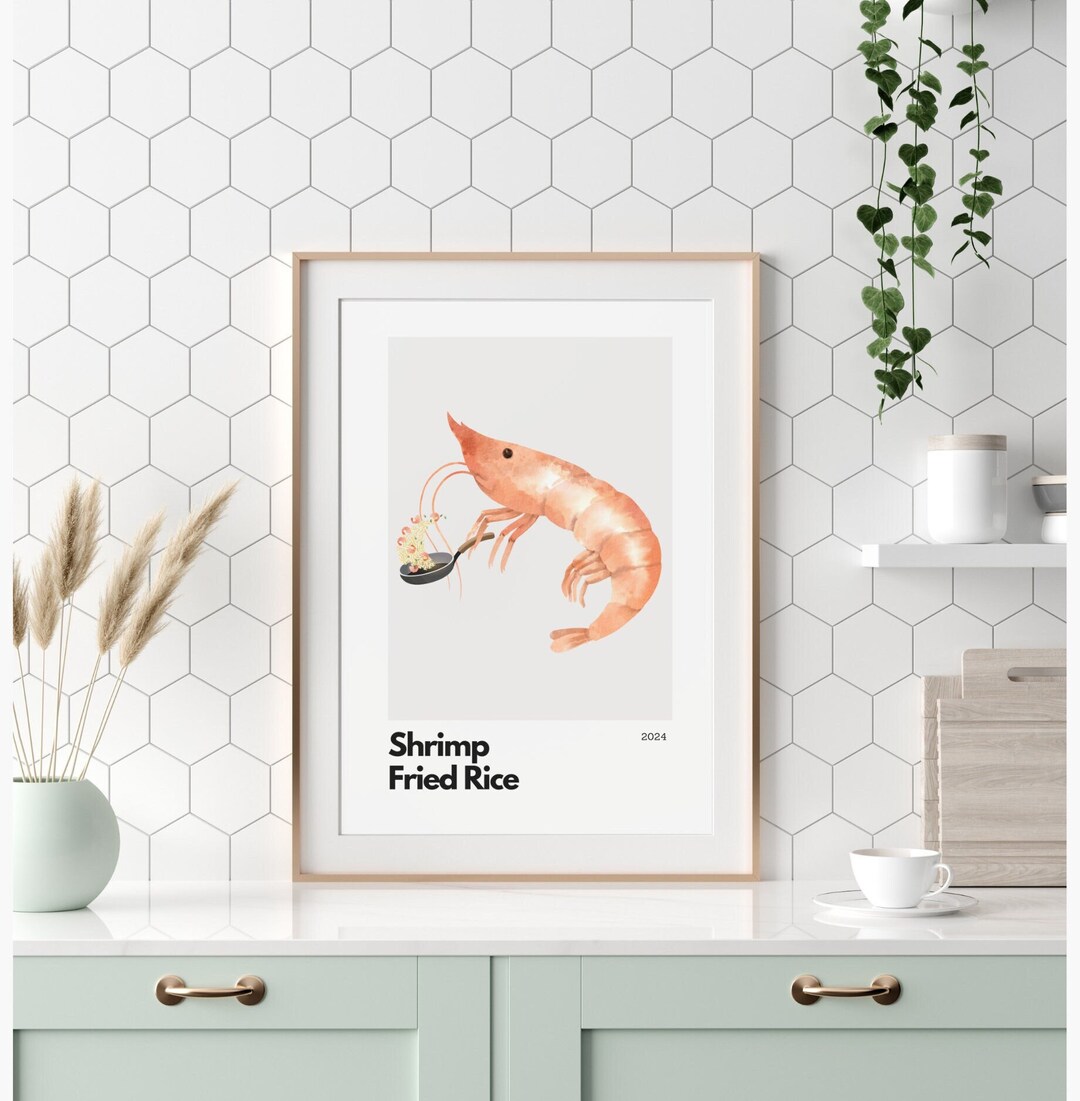 Funny Minimalist Shrimp Art Print | Funny Kitchen Decor | Shrimp Fried ...