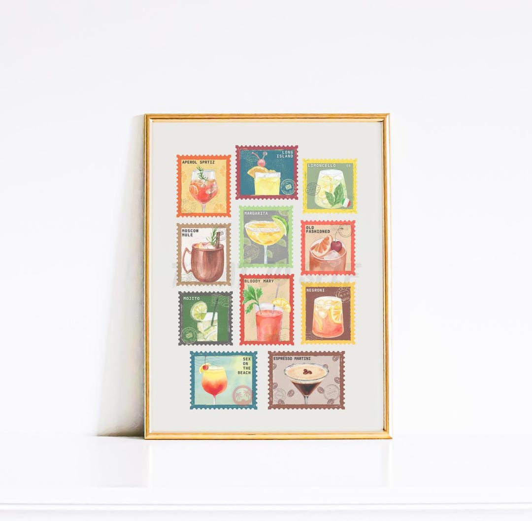 Cocktail Stamp Print | Espresso Martini Print | Aperol Spritz Poster ...