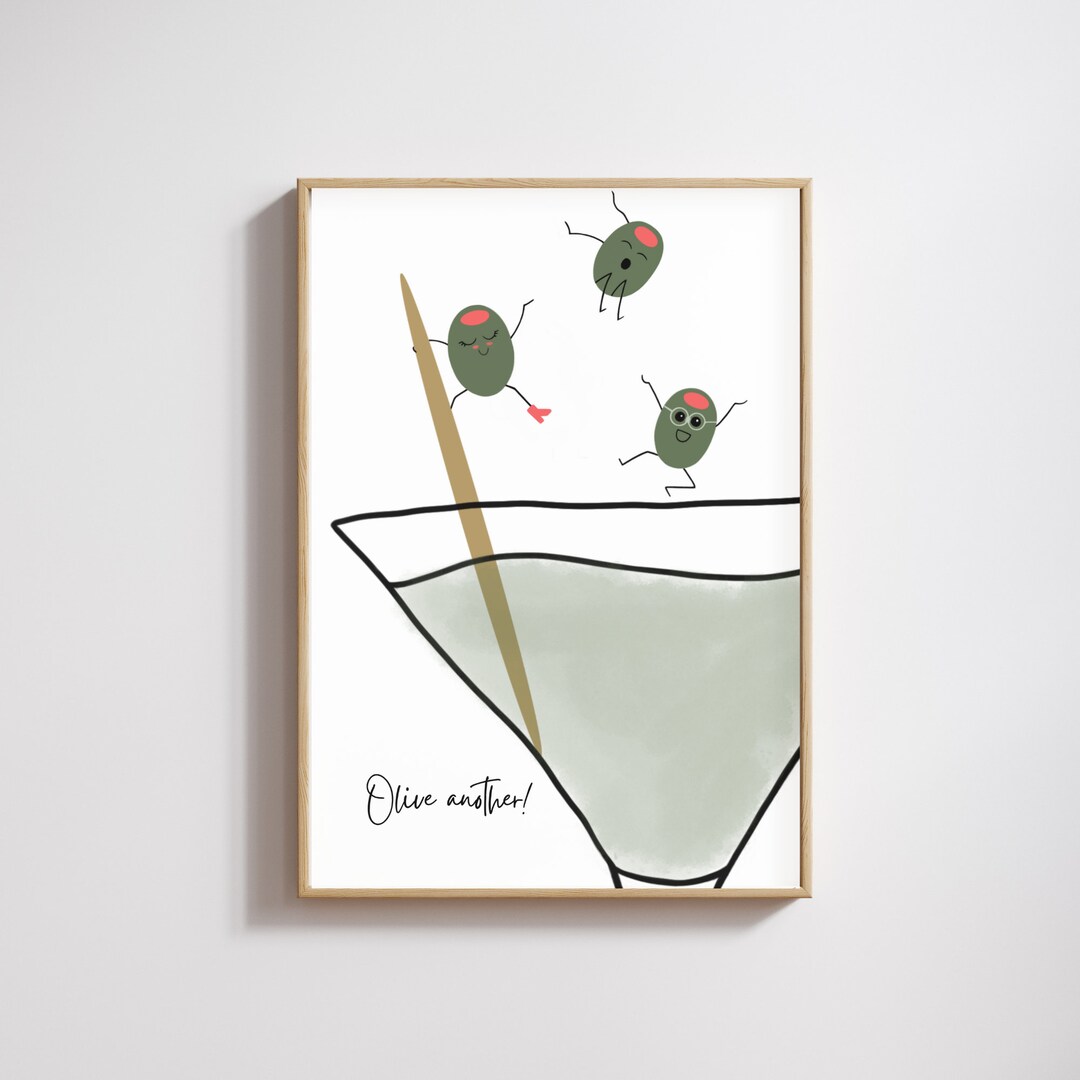 Cute Martini Poster | Olive Illustration | Bar Cart Decor | Martini ...