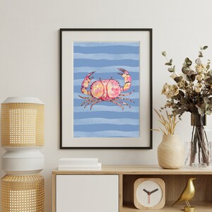 Beachy Colorful Watercolor Crab Print - Beachy Wall Art for Coastal ...
