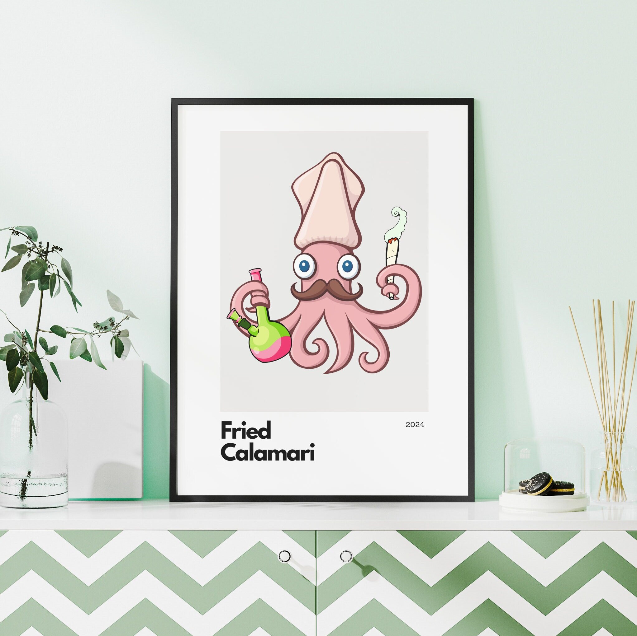 Funny Stoner Art | Seafood Poster | Squid Art | 420 Poster | Quirky ...