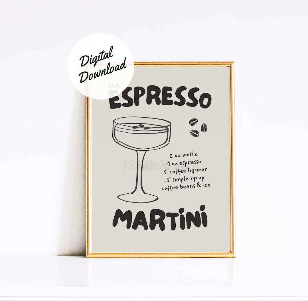 DIGITAL DOWNLOAD Espresso Martini Poster | Bar Cart Wall Art | Martini ...