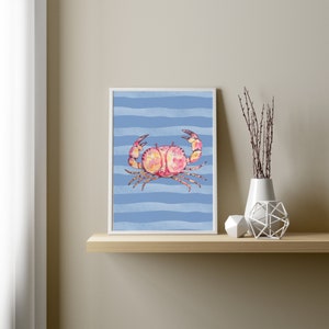 Beachy Colorful Watercolor Crab Print - Beachy Wall Art for Coastal ...