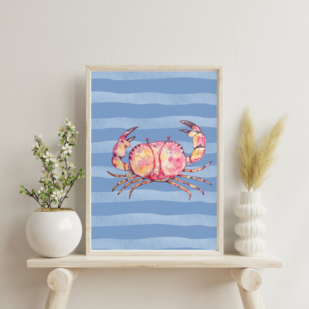 Beachy Colorful Watercolor Crab Print - Beachy Wall Art for Coastal ...