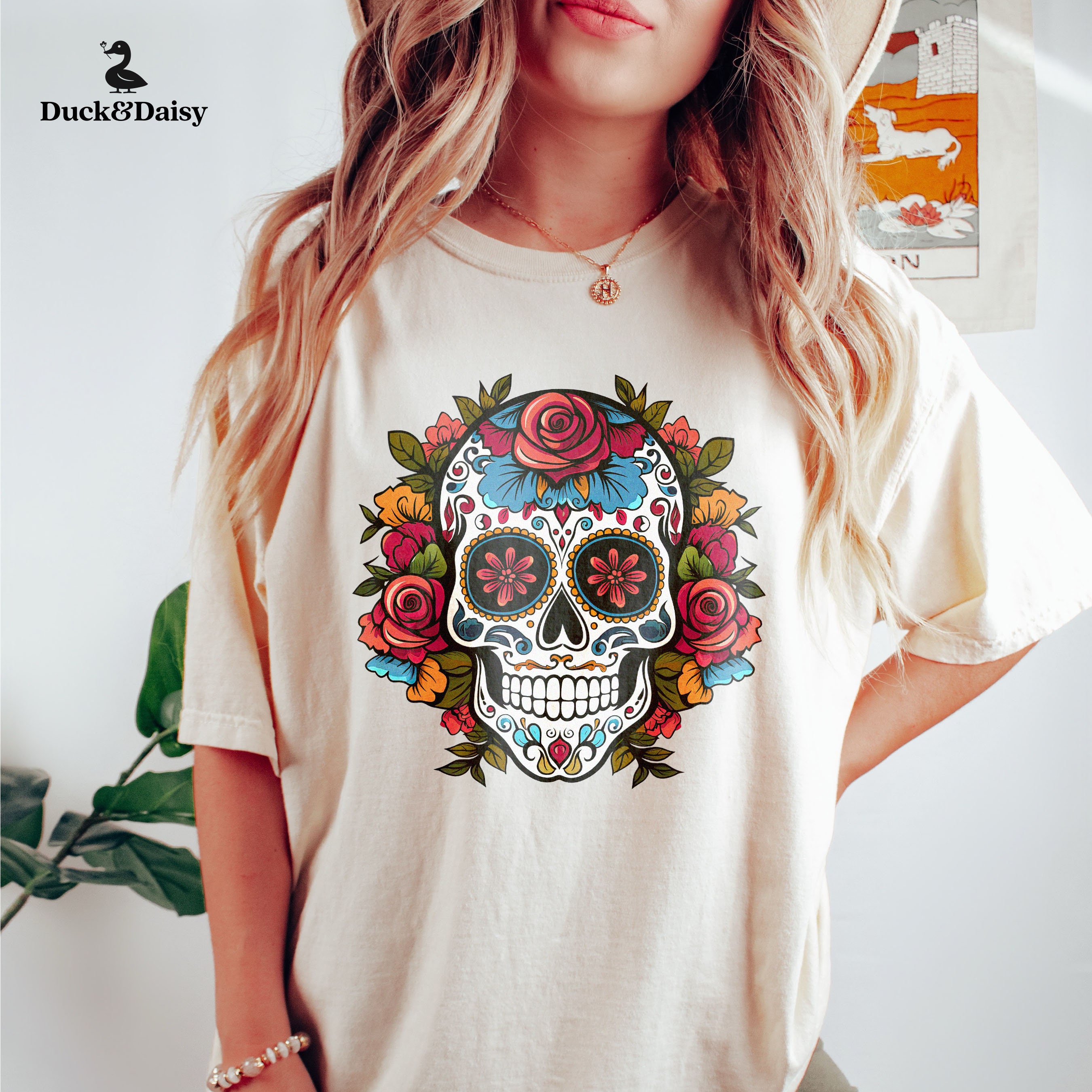 Floral Skull Halloween Comfort Colors Shirt Day Of The Dead Sugar Skull