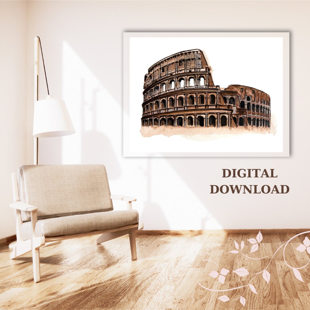 Colosseum Watercolor Digital Art, Printable Watercolor Painting ...