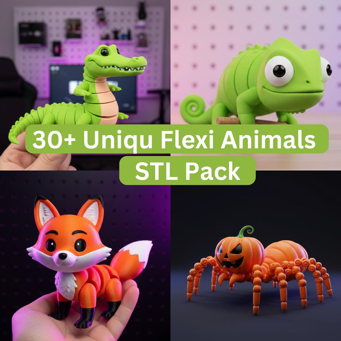 3D Printable Flexi Animal STL Bundle – Dragon, Fox, Crocodile (digital ...