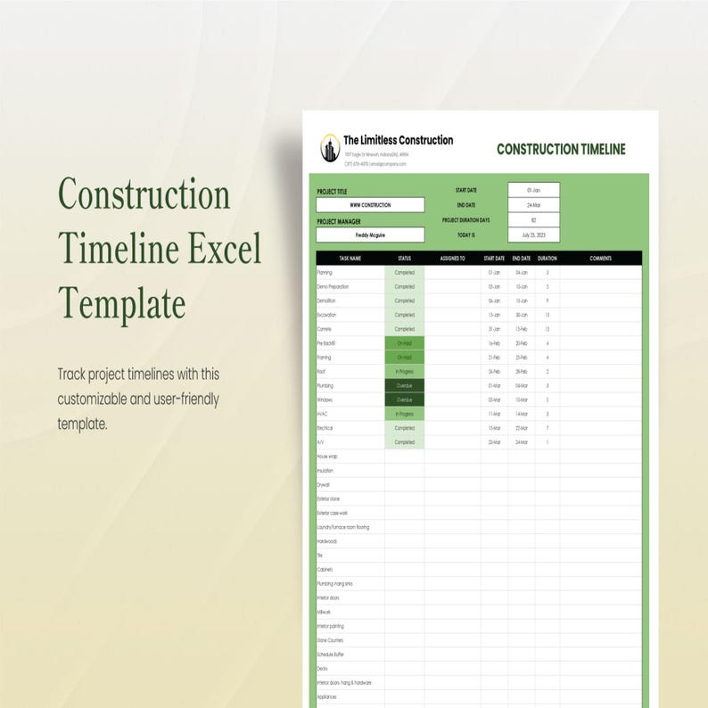 Construction Excel Template Bundle | Project Management (digital ...