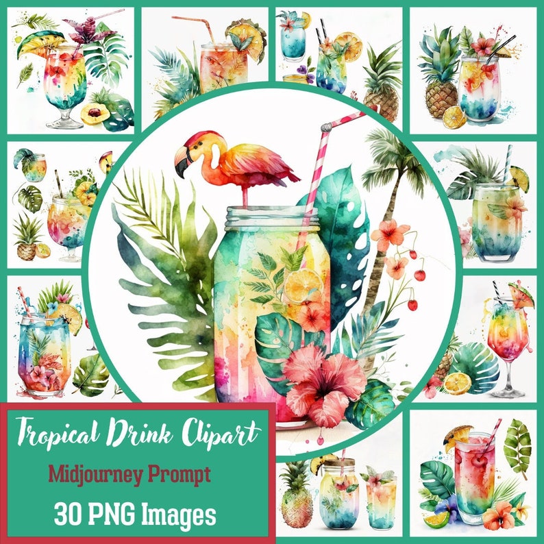 Tropical Cocktail Clipart: Summer Fruit Drinks (PNG Digital Clipart) - Etsy