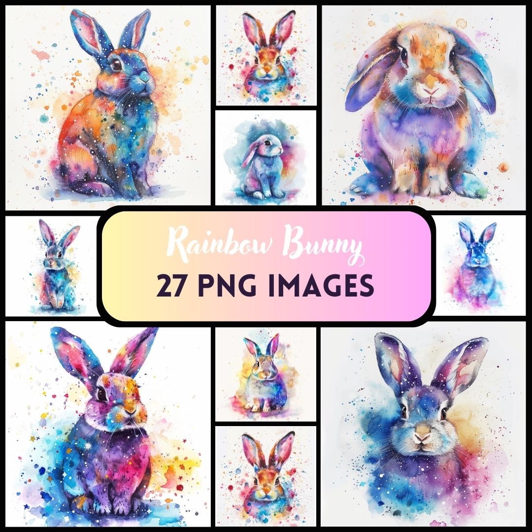 Watercolor Rainbow Bunny Clipart, Colorful Bunny Illustrations, Rainbow ...