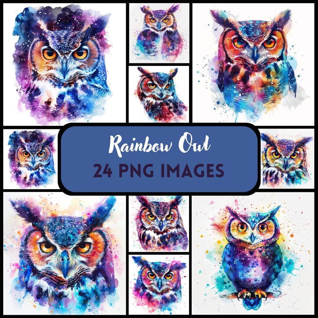 Watercolor Rainbow Owl Clipart, Colorful Owl Illustrations, Rainbow ...