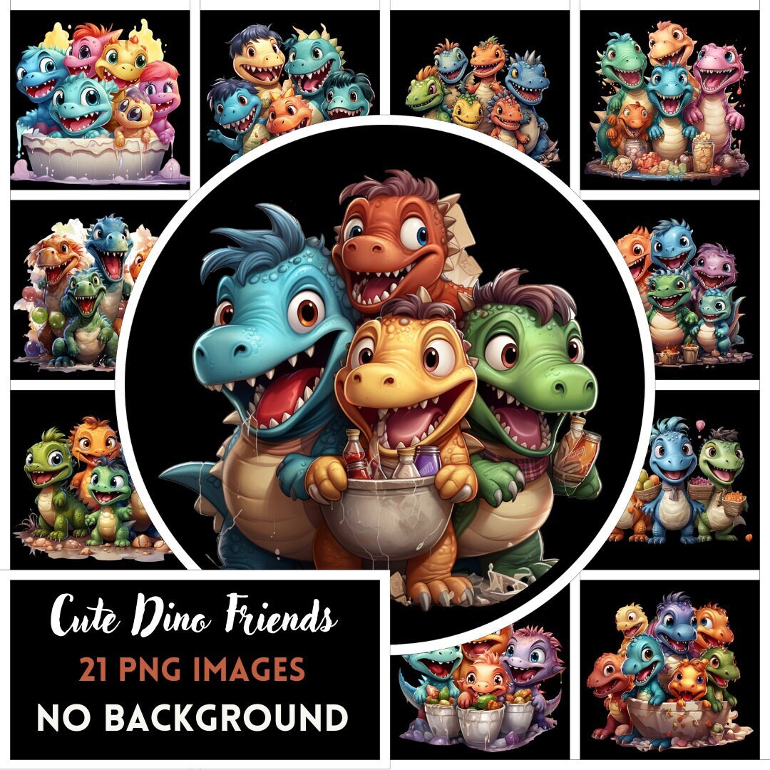 Cute Dinosaur Friends Digital Clipart Set, PNG, Instant Download - Etsy ...