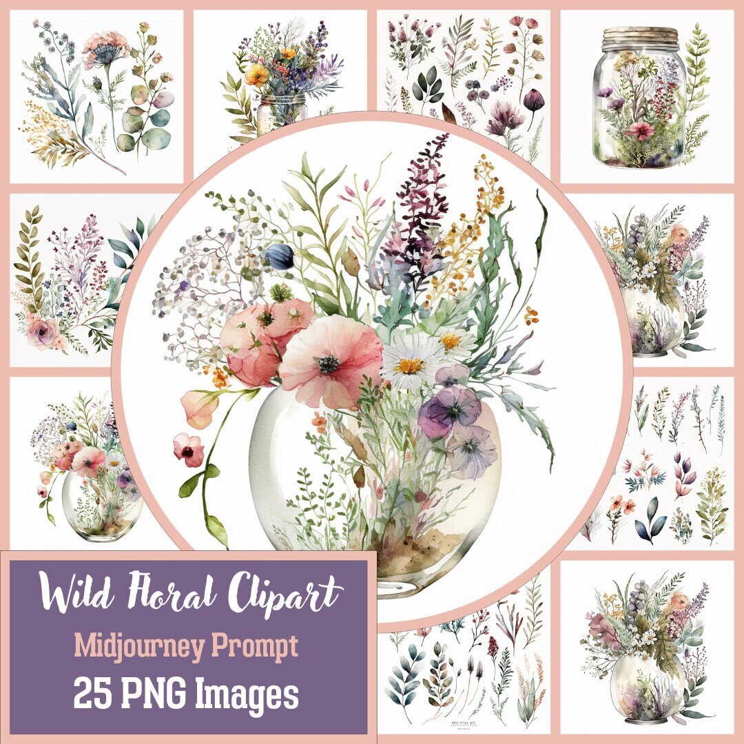 Watercolor Wildflower Clipart: 24 PNG Floral Illustrations (digital ...