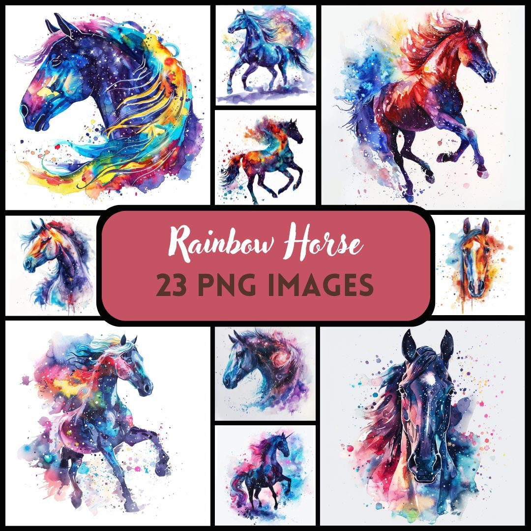 Watercolor Rainbow Horse Clipart, Colorful Horse Illustrations, Rainbow ...