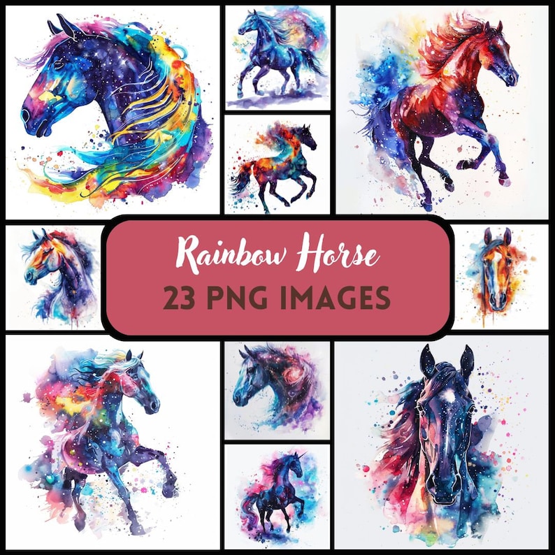 Watercolor Rainbow Horse Clipart, Colorful Horse Illustrations, Rainbow ...