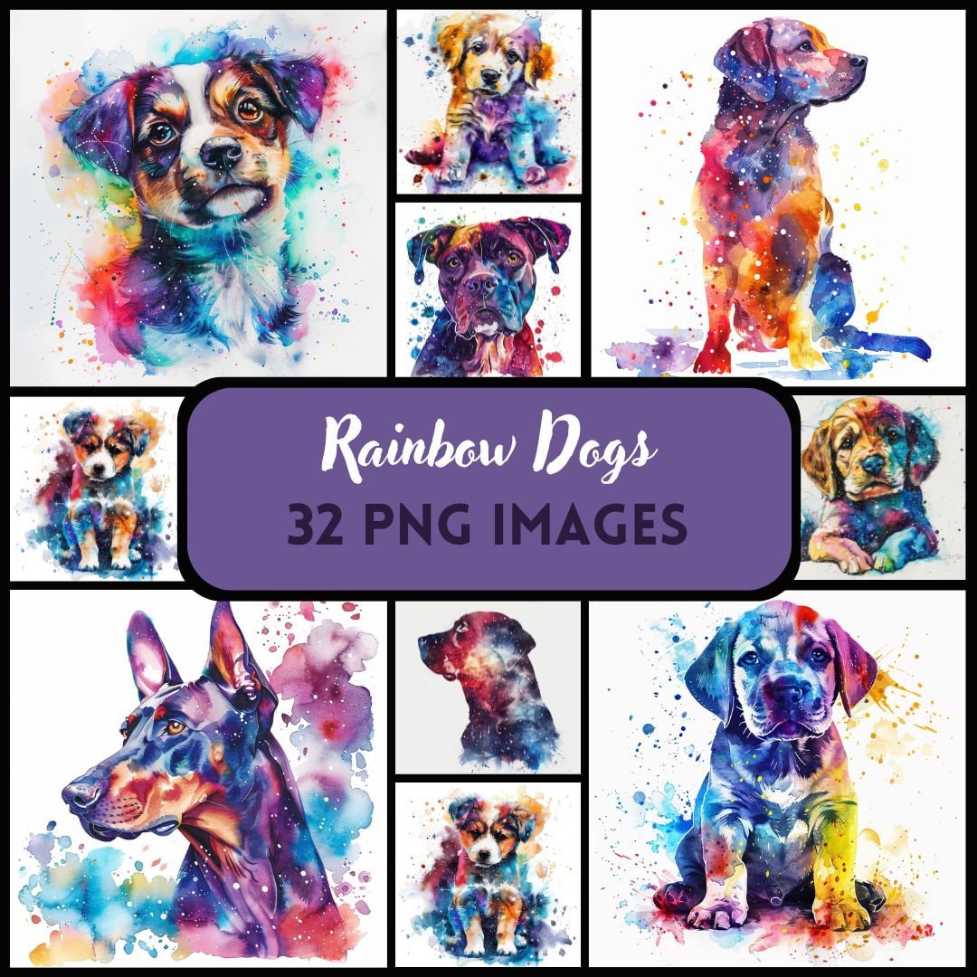 Watercolor Rainbow Dog Clipart, Colorful Dog Illustrations, Rainbow ...