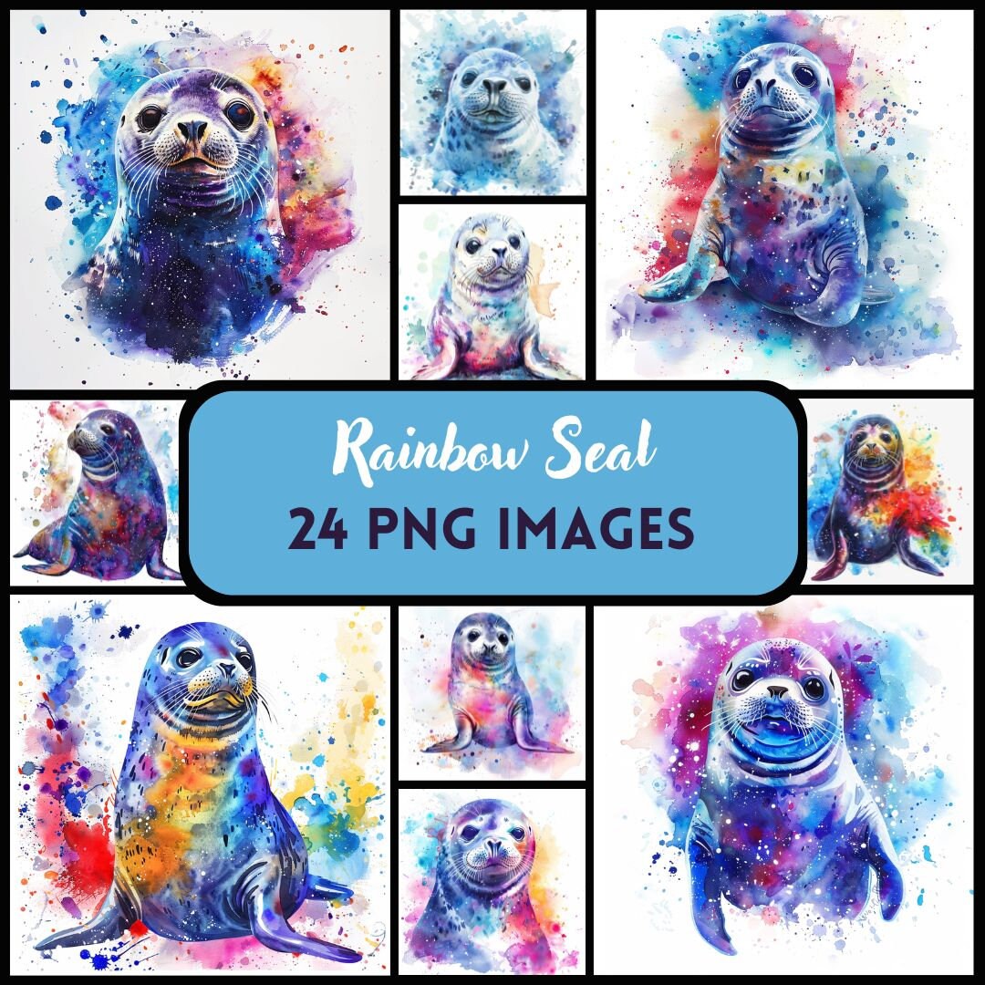 Watercolor Rainbow Seal Clipart, Colorful Seal Illustrations, Rainbow ...
