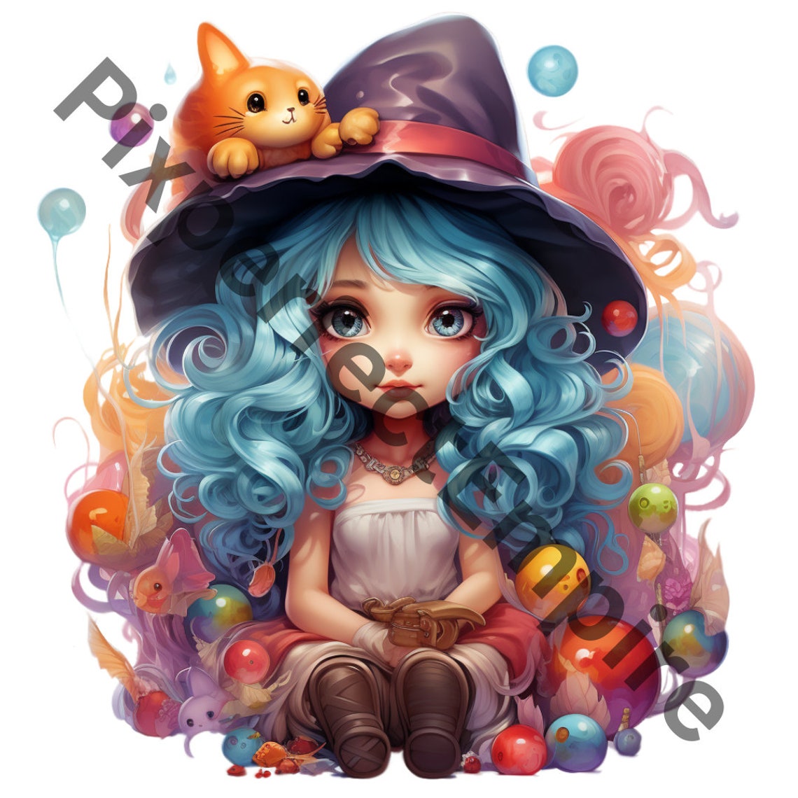 Watercolor Candy Witch Clipart: 20 PNG Fantasy Images (instant Download ...