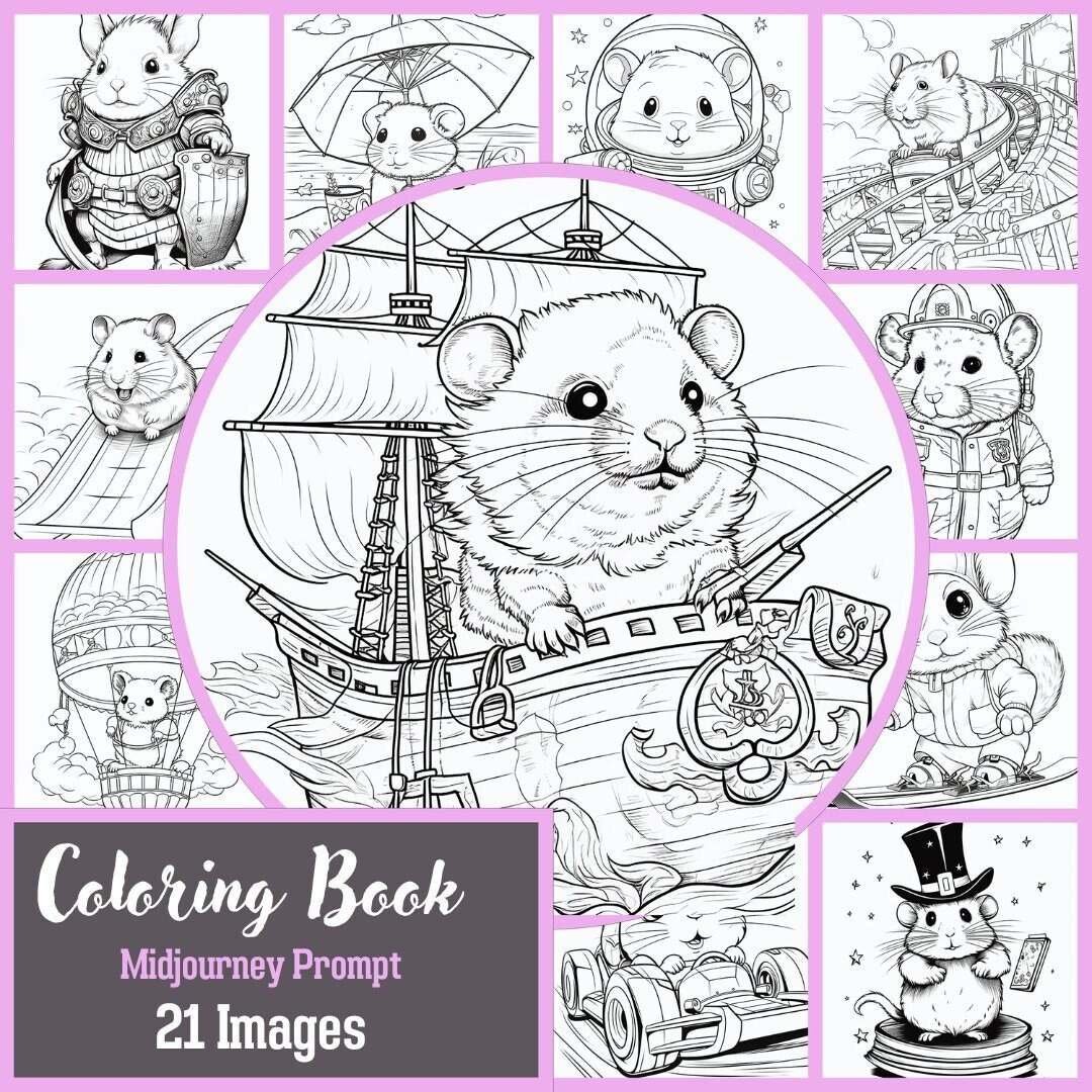 Adventurous Hamsters Coloring Book: 21 Printable Pages (digital ...