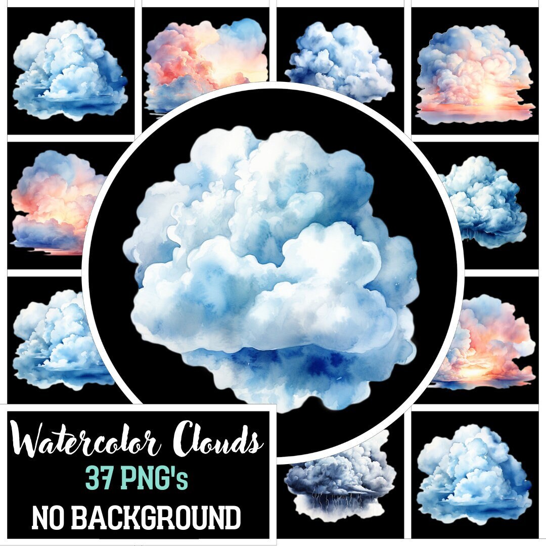 Watercolour Clouds PNG Clipart Bundle - Commercial Use, Rain Clouds ...