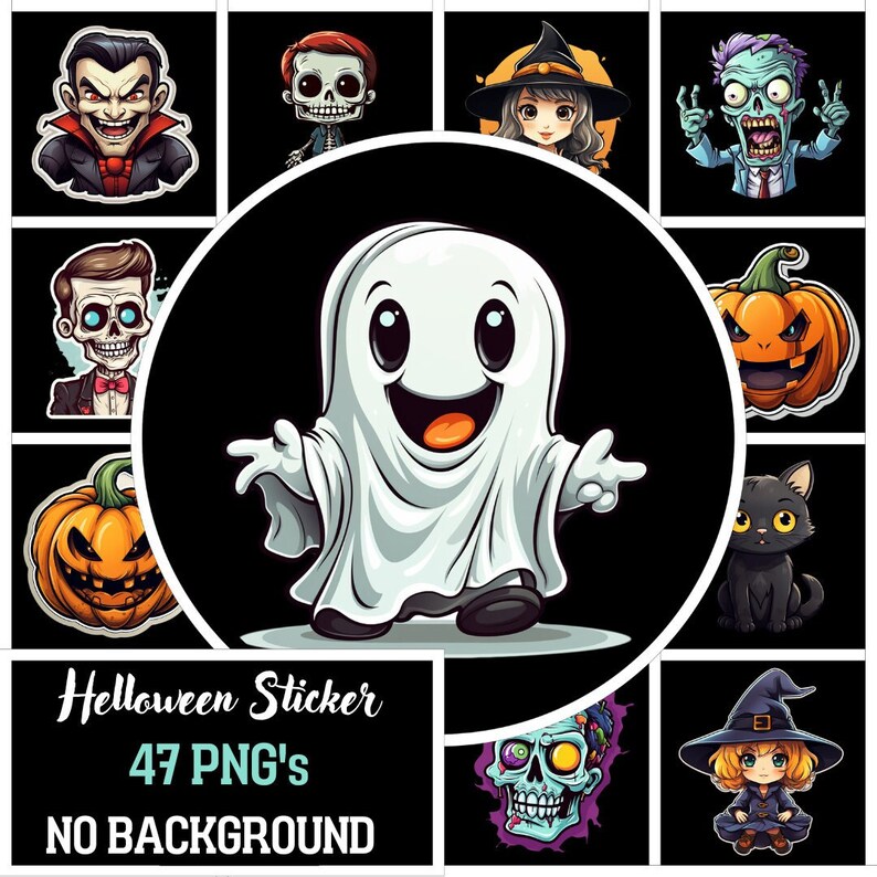 Watercolor Halloween Cute Ghost Vampire Zombie Clipart Bundle of 47 ...