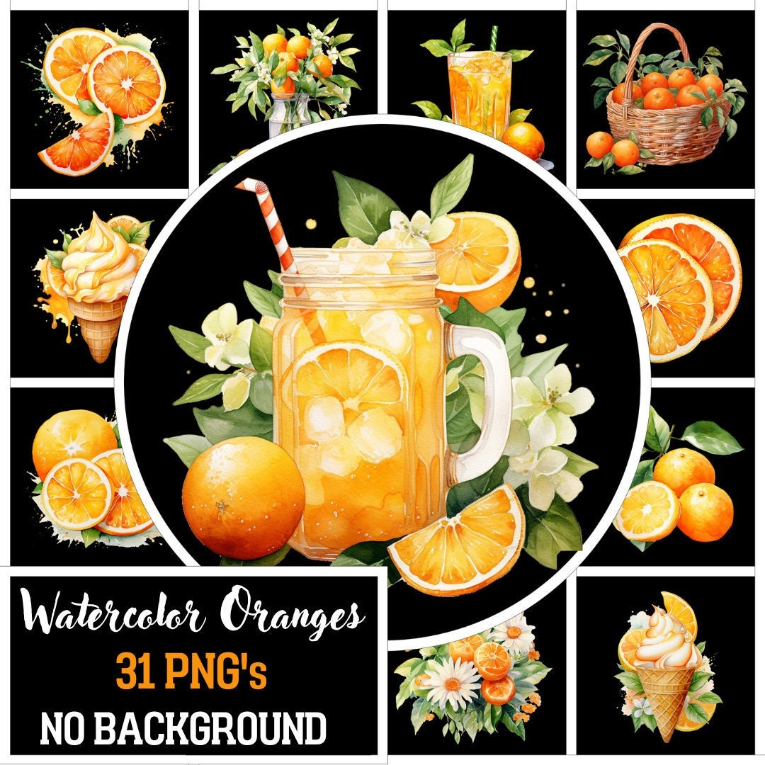 Watercolor Oranges Clipart - Digital Png Citrus, Graphics for Instant ...