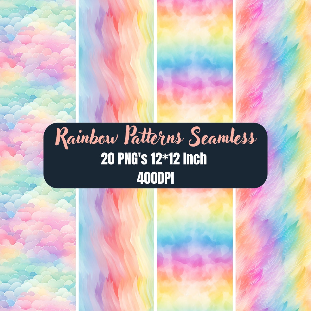 Pastel Rainbow Seamless Patterns: Watercolor Digital Paper (PNG ...