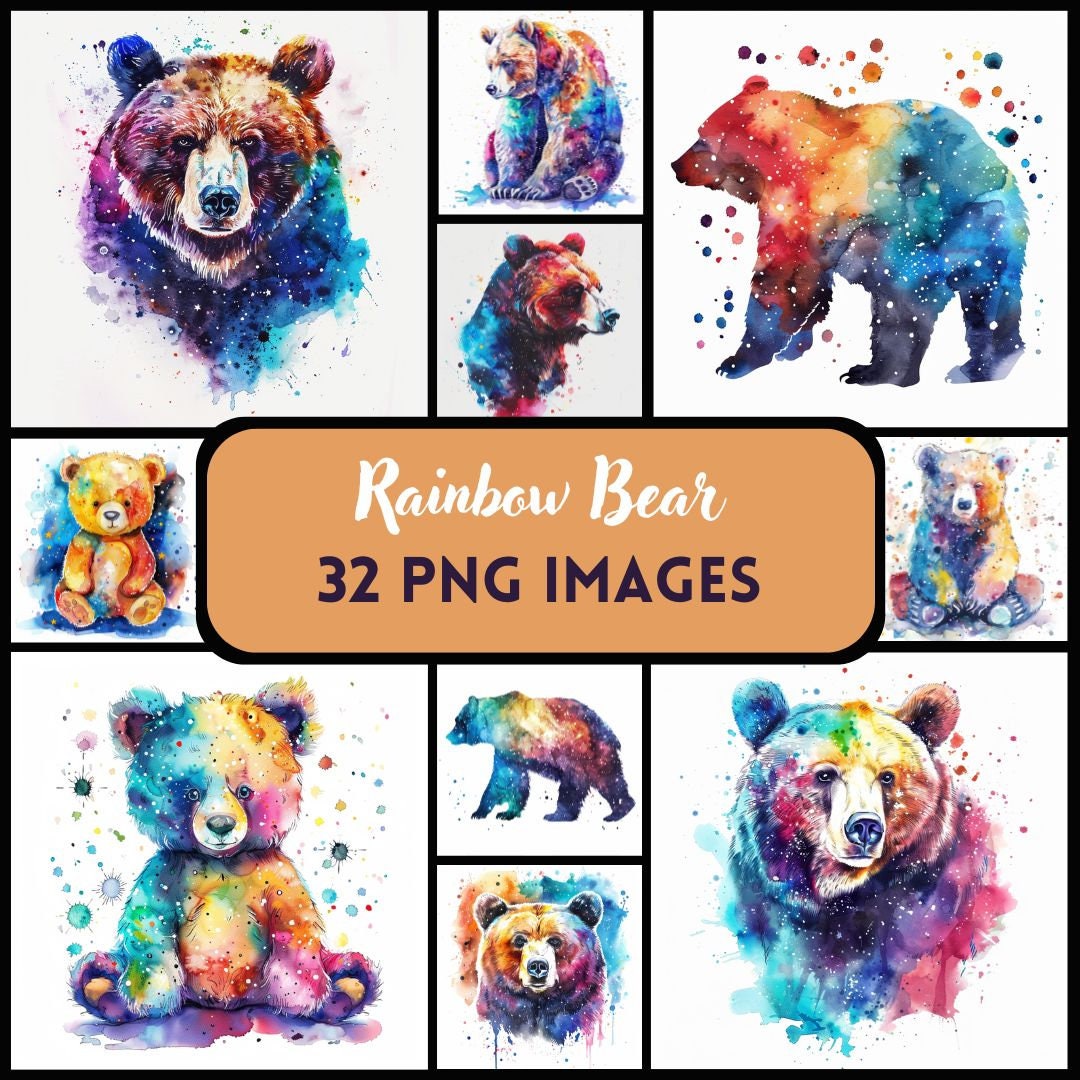Watercolor Rainbow Bear Clipart, Colorful Bear Illustrations, Rainbow ...