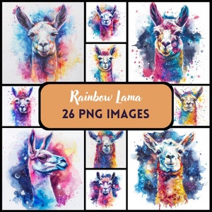 Watercolor Rainbow Llama Clipart: PNG Graphics, Commercial Use (digital ...