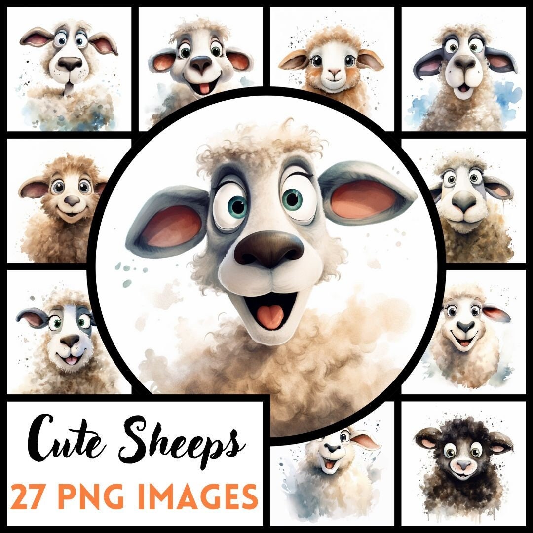 Sheep Face PNG CLIPART BUNDLE Cute Funny Animal Portrait Easter Spring ...