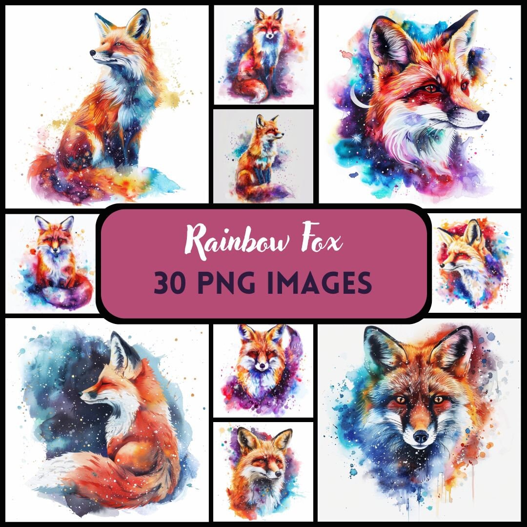 Watercolor Rainbow Fox Clipart, Colorful Fox Illustrations, Rainbow ...