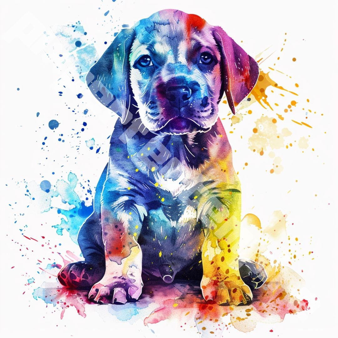 Watercolor Rainbow Dog Clipart, Colorful Dog Illustrations, Rainbow ...