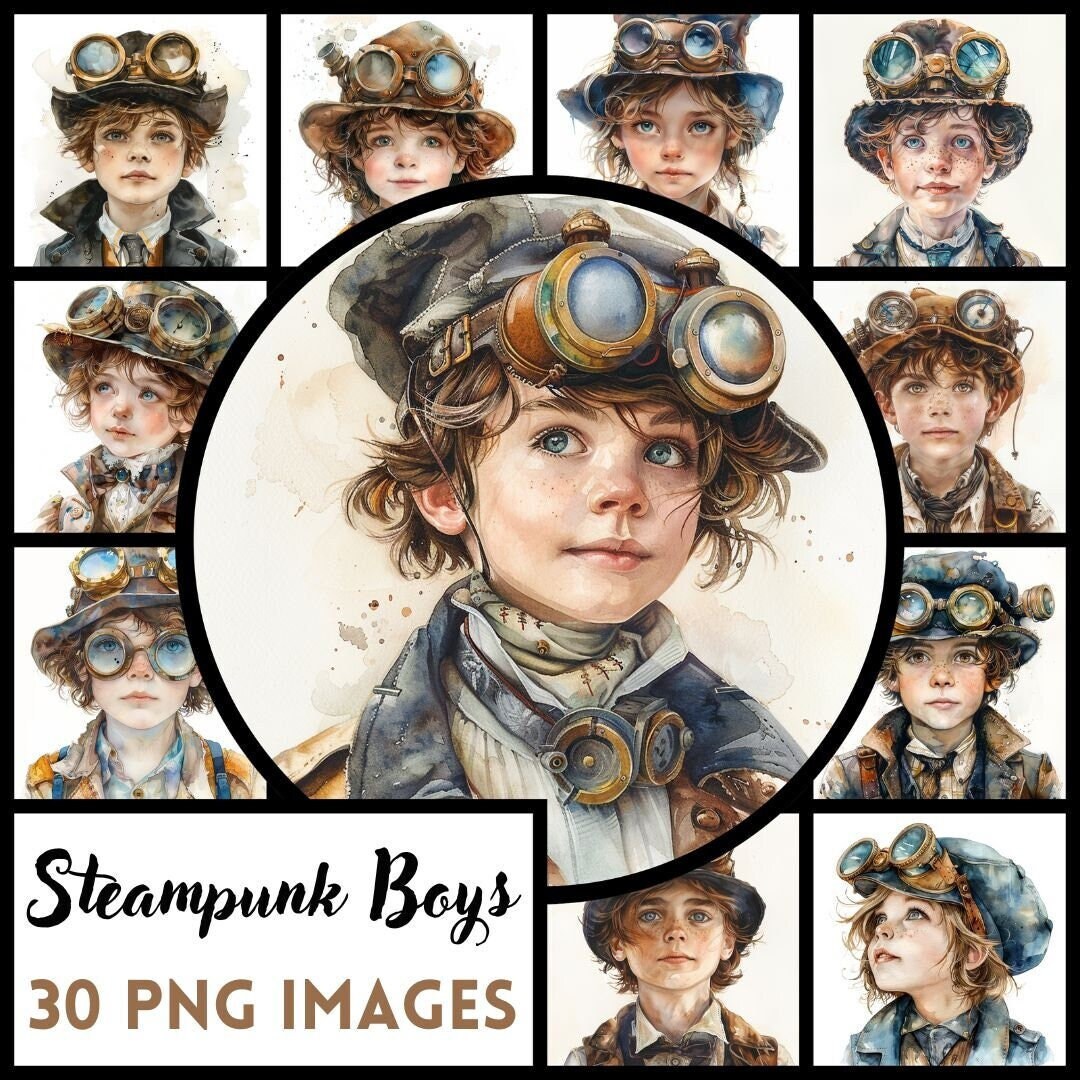 Steampunk Boys PNG CLIPART BUNDLE Boys Fantasy Adventure Industrial ...