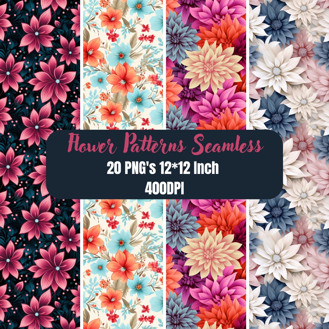 Flowers Digital Paper, Flowers Seamless Pattern, Floral Prints, Flowers ...