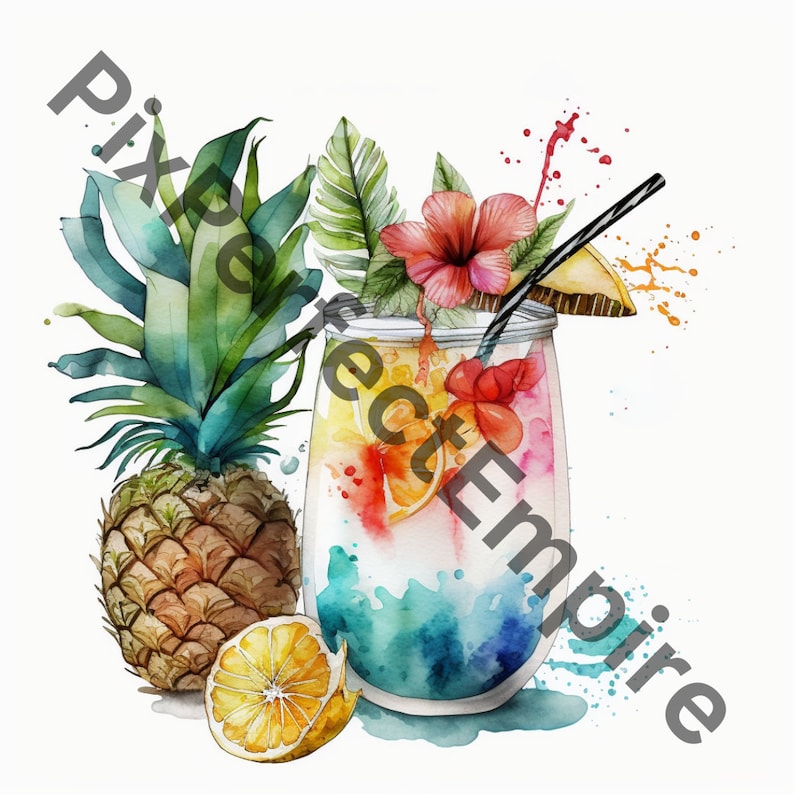 Tropical Cocktail Clipart: Summer Fruit Drinks (PNG Digital Clipart) - Etsy
