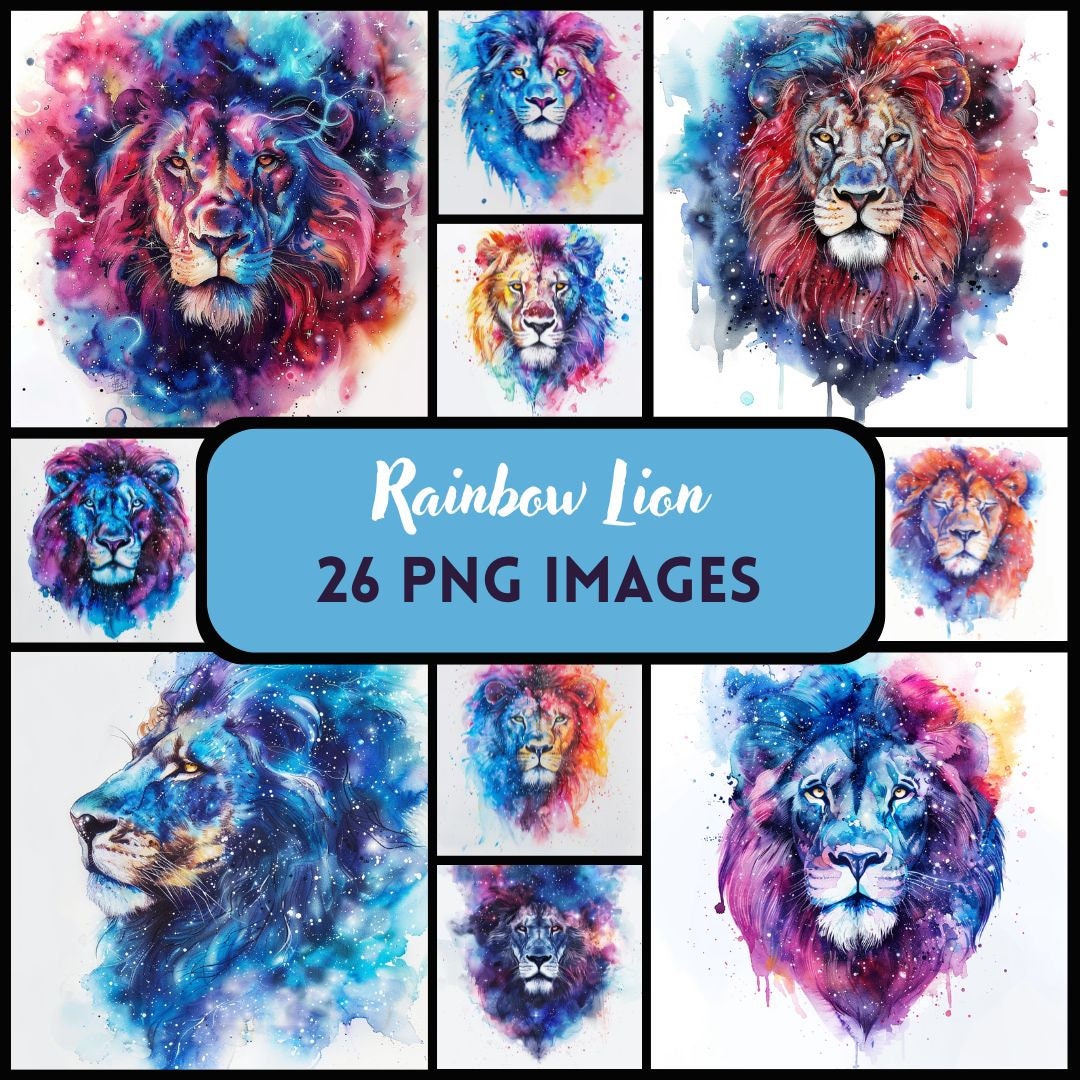 Watercolor Rainbow Lion Clipart, Colorful Lion Illustrations, Rainbow ...