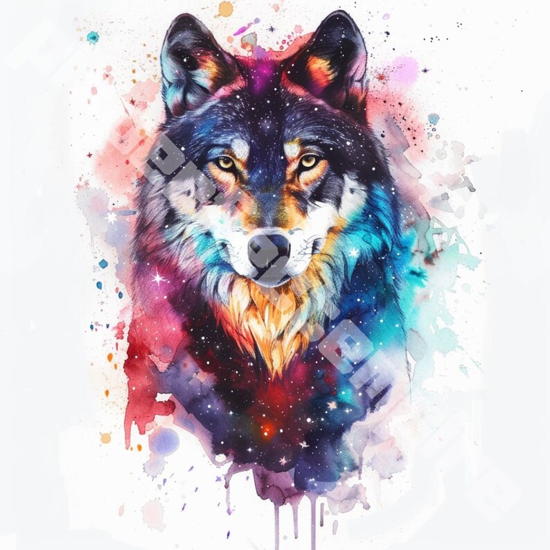Watercolor Rainbow Wolf Clipart, Colorful Wolf Illustrations, Rainbow ...