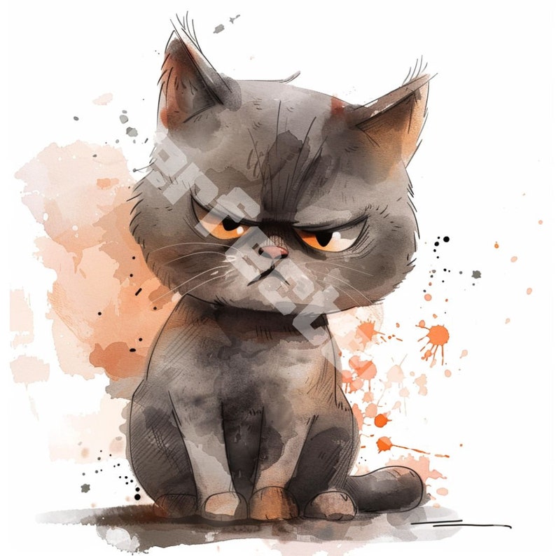 Grumpy Cat Watercolor Clipart: 25 PNG Designs (commercial Use) - Etsy