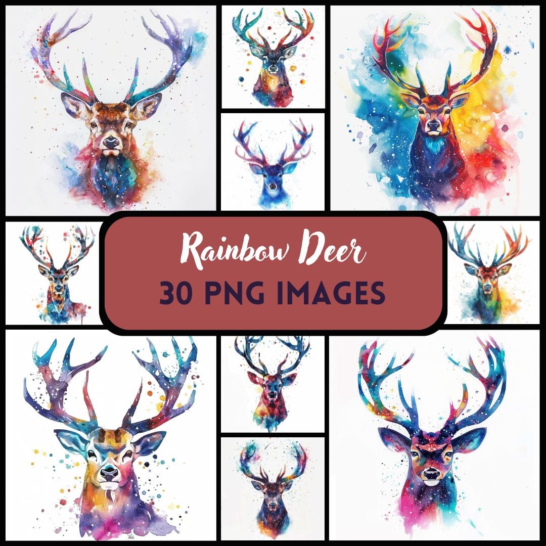Watercolor Rainbow Deer Clipart, Colorful Deer Illustrations, Rainbow ...
