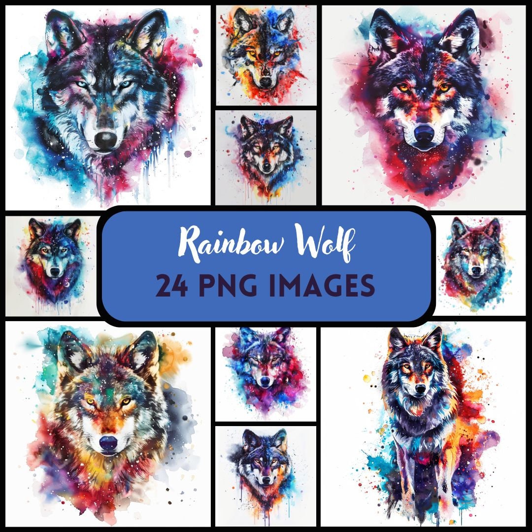Watercolor Rainbow Wolf Clipart, Colorful Wolf Illustrations, Rainbow ...