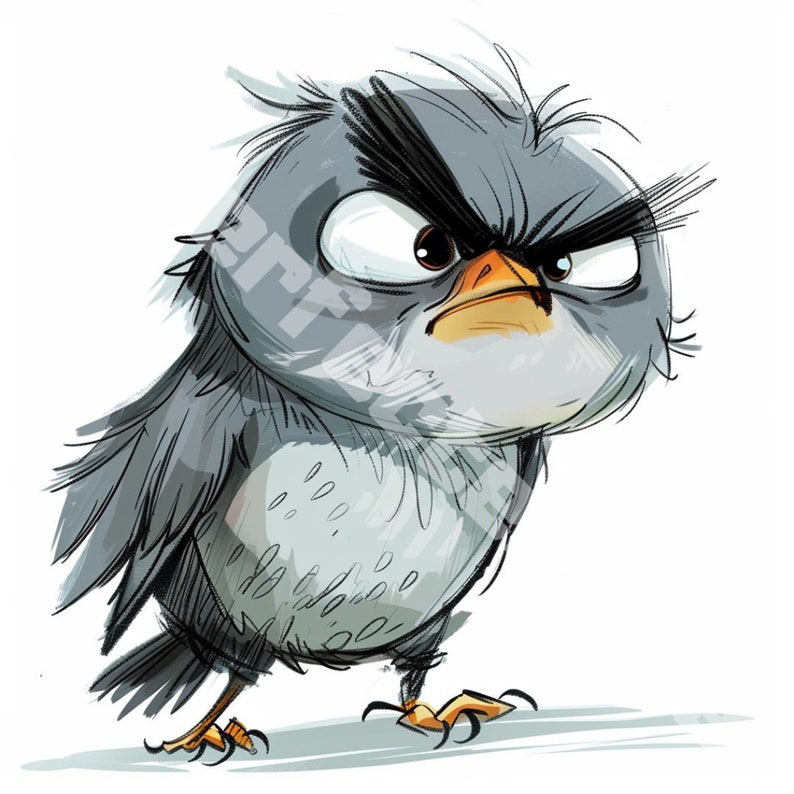 Grumpy Bird Clipart Bundle, Funny Cute Cartoon Bird Png Bundle ...