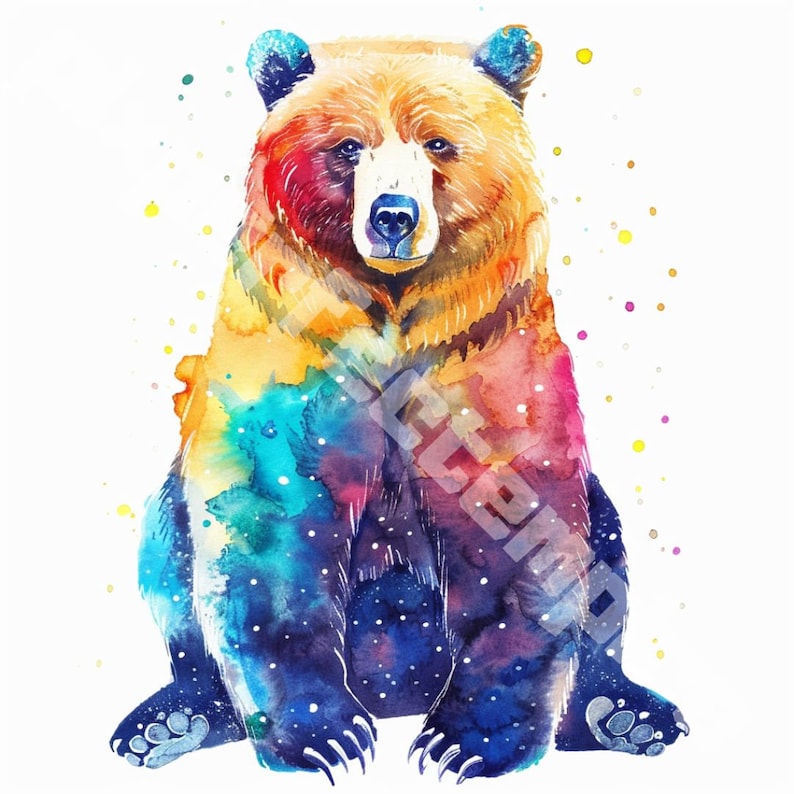 Watercolor Rainbow Bear Clipart, Colorful Bear Illustrations, Rainbow ...