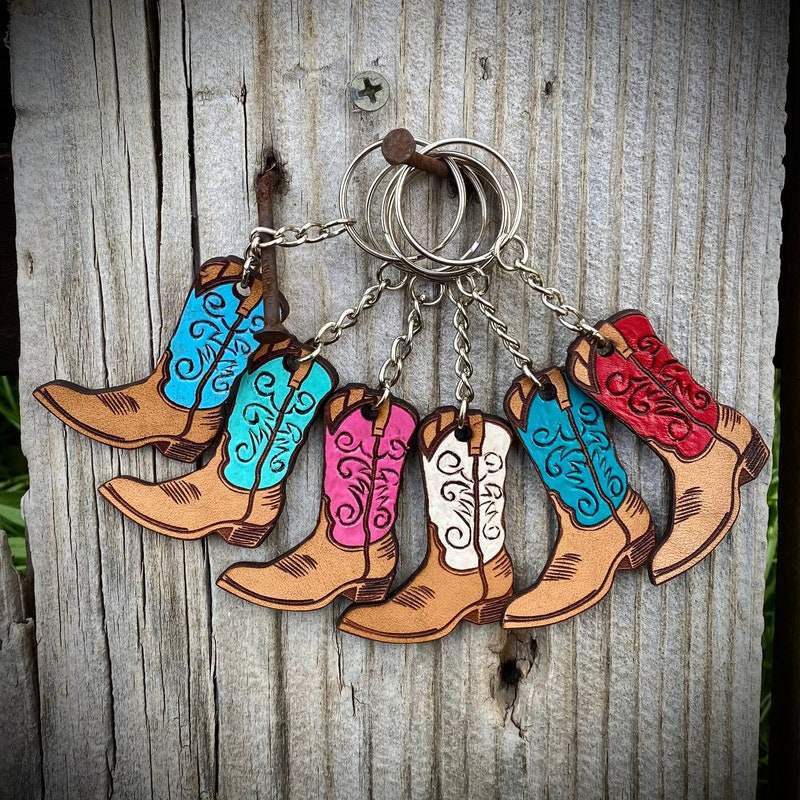 Cowgirl Boot Keychain - Etsy
