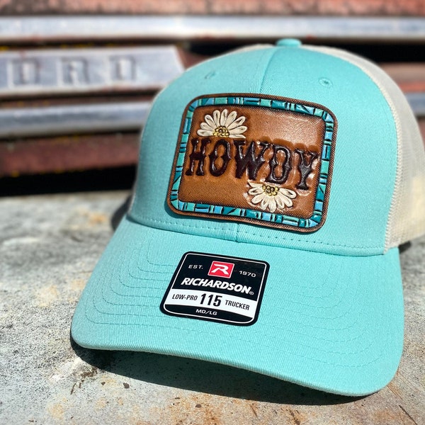 Tooled Leather Trucker Hat Hand Tooled & Painted Bison Skull, Leather Patch Hat, Legacy OFA ...