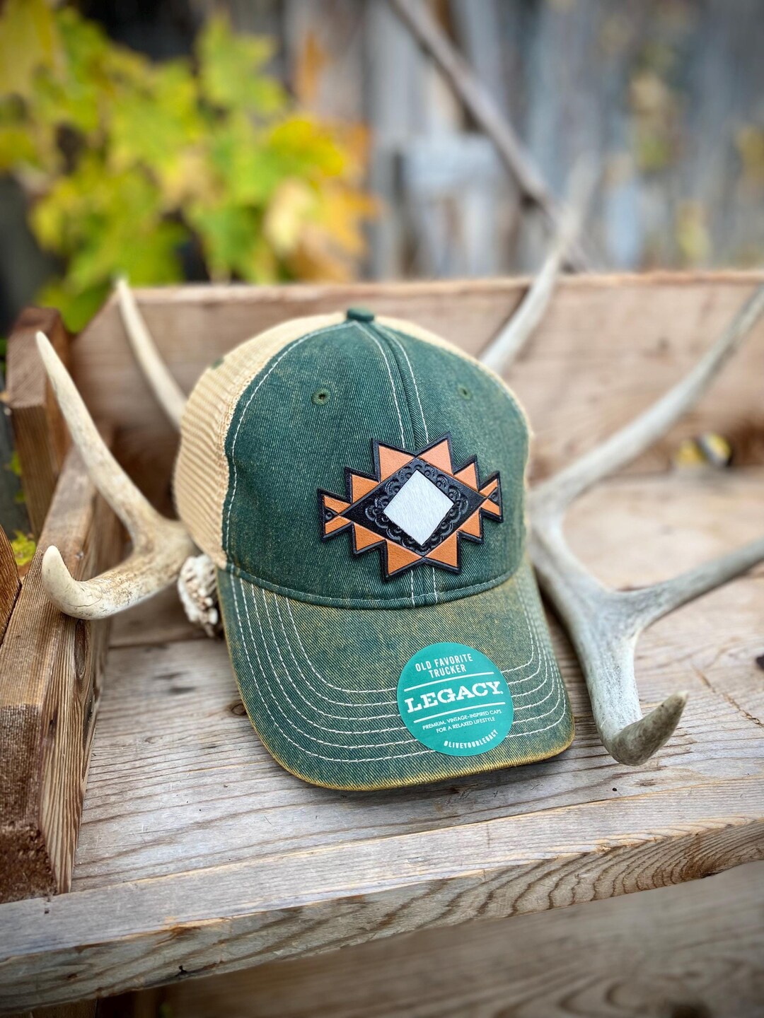 Tooled Leather Trucker Hat Hand Tooled & Painted Aztec W/ Hair on Hide ...