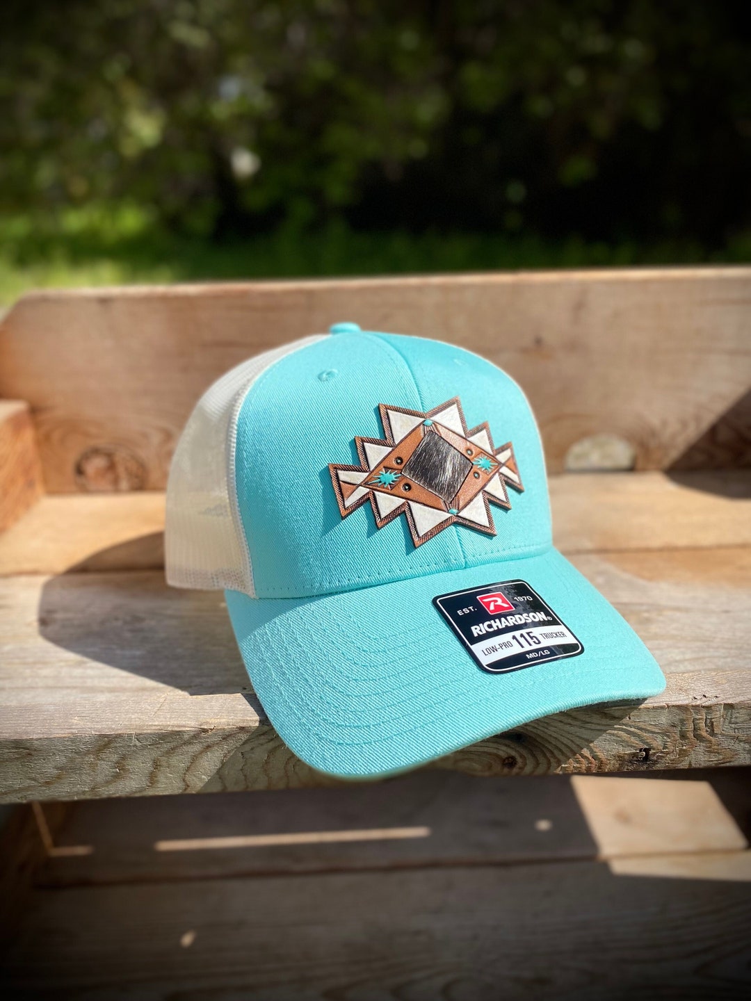 Tooled Aztec Trucker Hat With Hair on Hide Peek-a-boo, Leather Patch ...