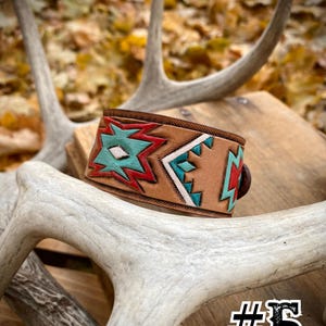 Western Tooled Leather Bracelet - Hand Tooled, Hand Painted, Western ...
