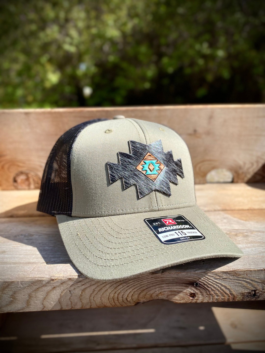 Aztec Hair on Hide Turquoise Tooled Peek-a-boo Trucker Hat, Leather ...