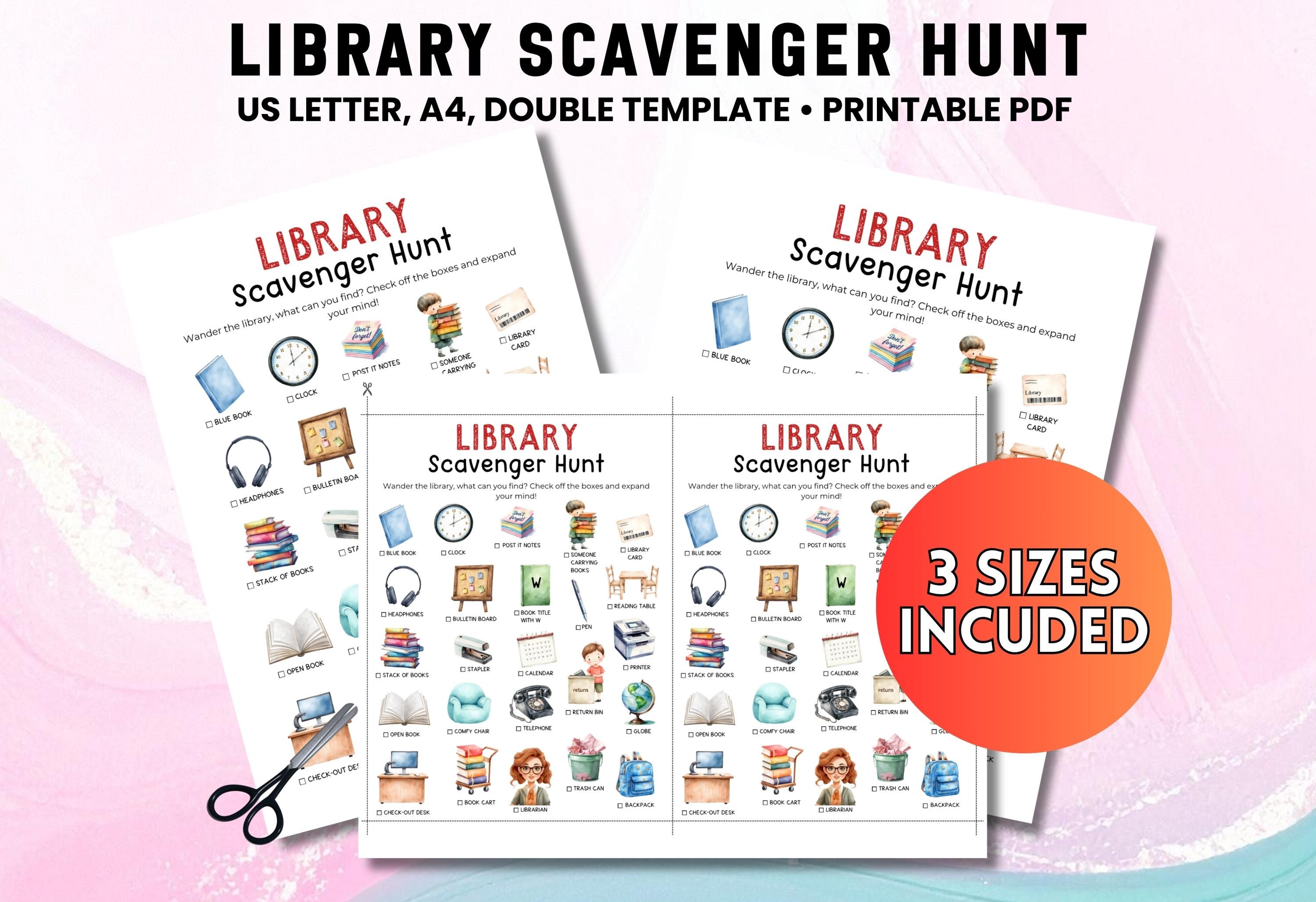 Library Scavenger Hunt, Children’s Library Treasure Hunt, Printable ...