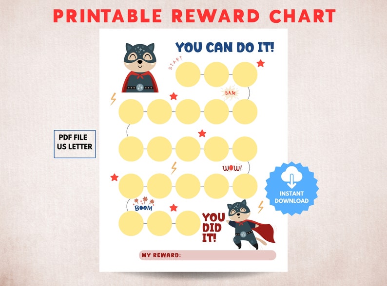 Kids Reward Chart, Star Chart, Superhero Printable, Behavior Chart for ...